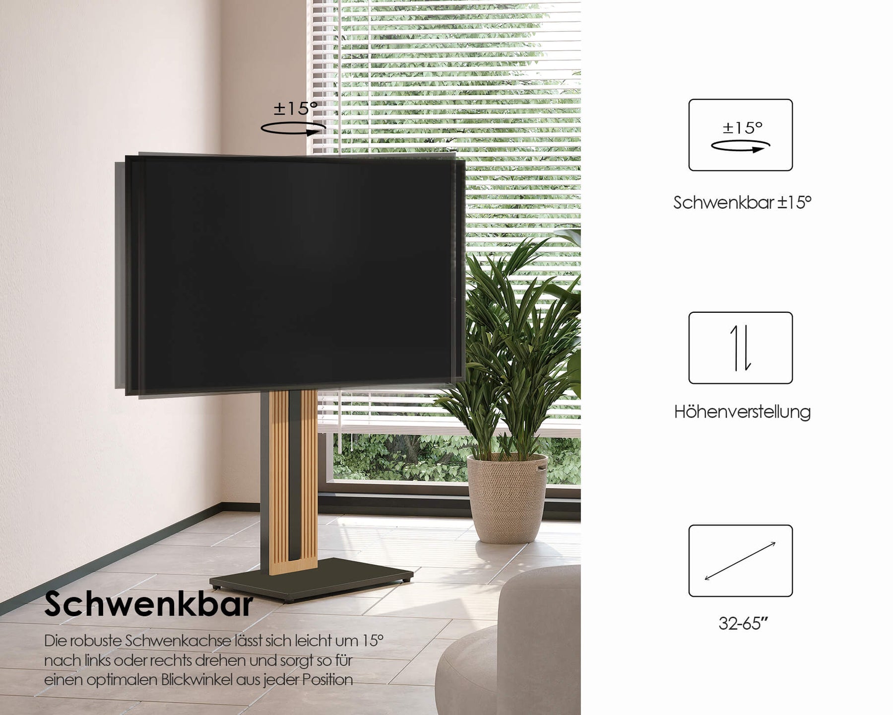 Support TV sur pied en bois pour 32-65 pouces|Zen Série FITUEYES